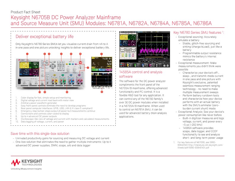 N6705B DC Power Analyzer Mainframe and Source Measure Unit (SMU) Modules PDF Asset Page | Keysight